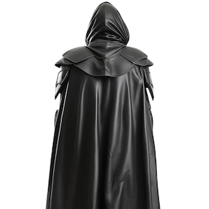 Genuine Pure Black Leather Armoured Hooded Cloak Leather Viking Cloak ...