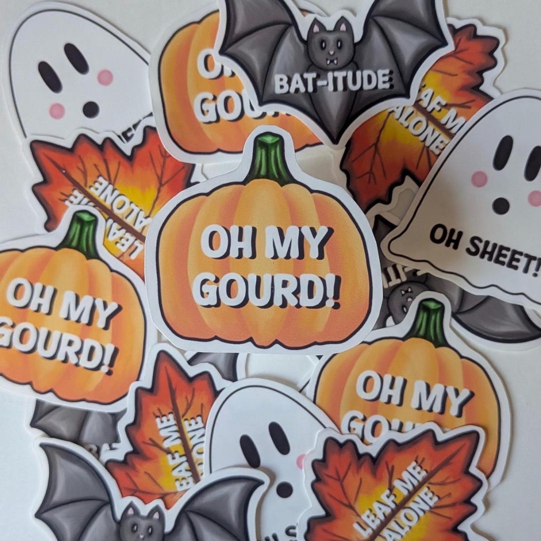 Punny Halloween Sticker Pack: Ghost, Pumpkin, Bat & Leaf Designs - Etsy