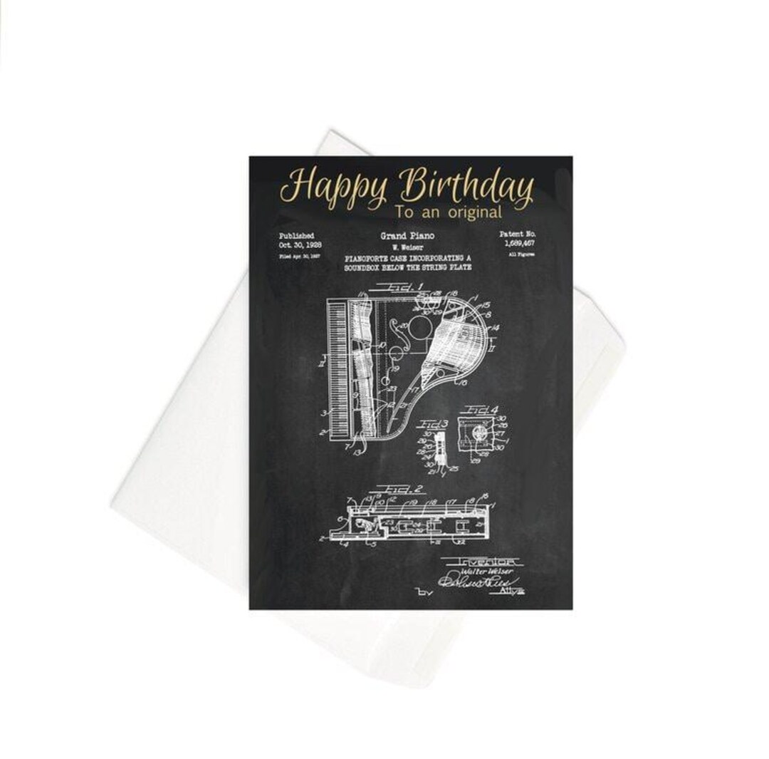 Piano or Musical Instrument Birthday Card, Patent Image of a Grand ...