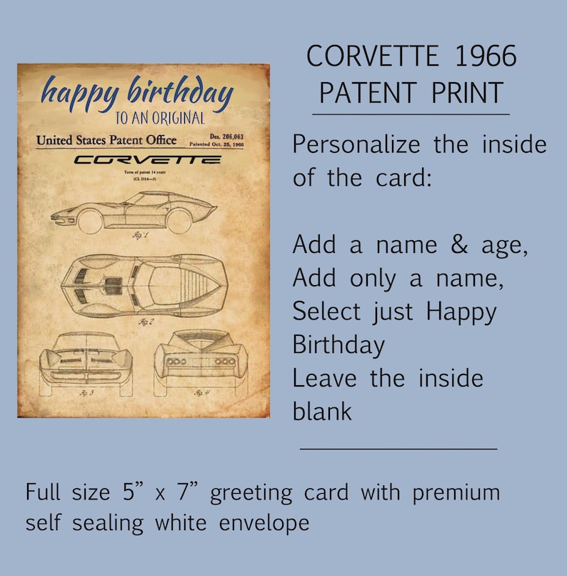Corvette Birthday Card, Classic Car Card for Dad, Husband ,grandpa ...
