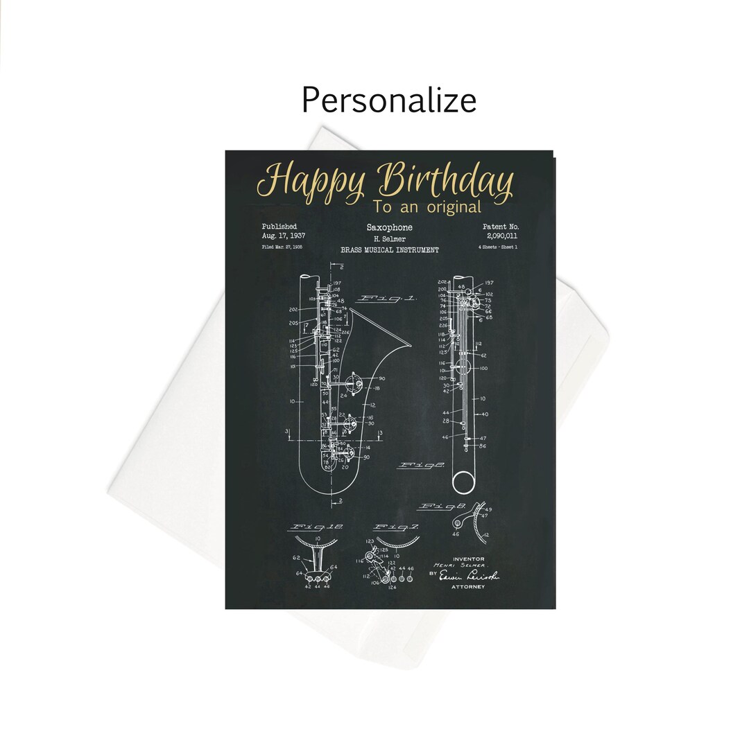 Saxophone Birthday Card, Patent Print for the Musician or Band Member ...