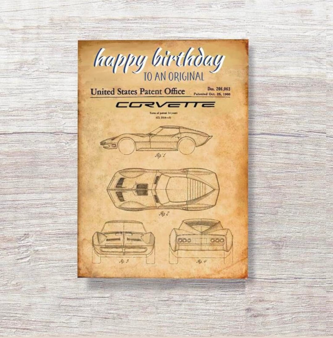 Corvette Birthday Card, Classic Car Card for Dad, Husband ,grandpa ...
