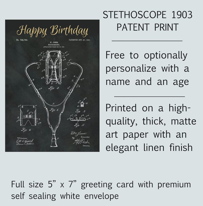 Medical Birthday Card, This 1903 Patent of a Stethoscope is a Great ...