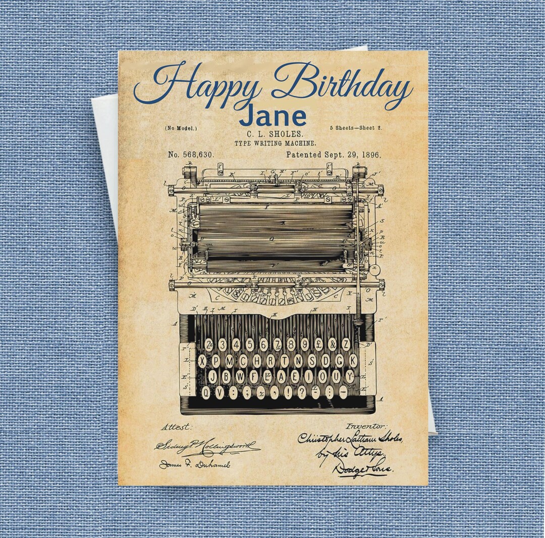 Typewriter Birthday Card, the 1896 Patent Print is a Great Card or Gift ...