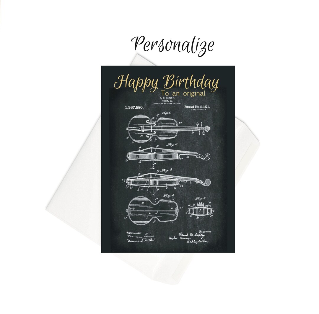 Violin Birthday Card, Patent Print for the Musician or Orchestra Member ...