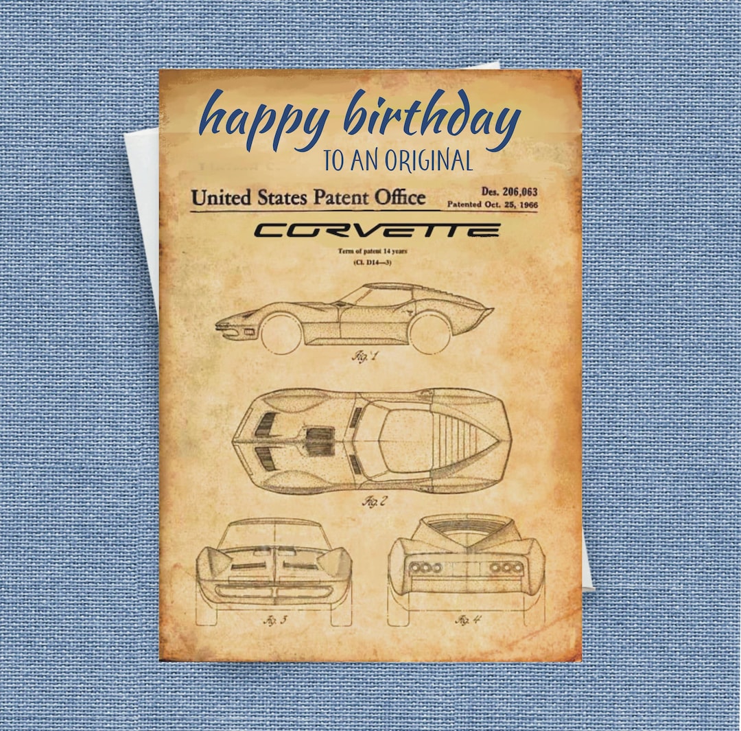 Corvette Birthday Card, Classic Car Card for Dad, Husband ,grandpa ...