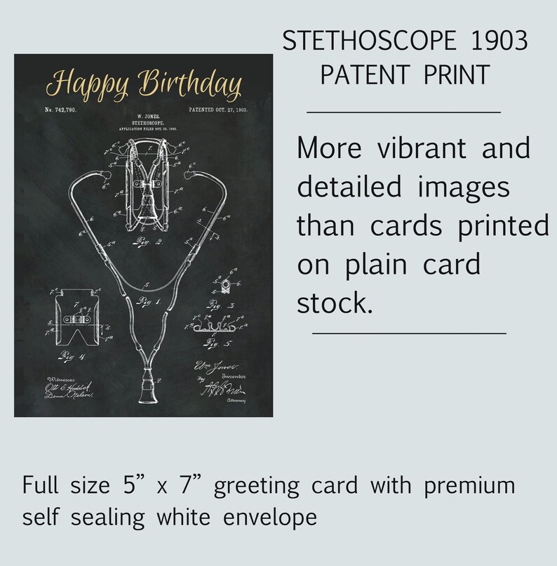 Medical Birthday Card, This 1903 Patent of a Stethoscope is a Great ...