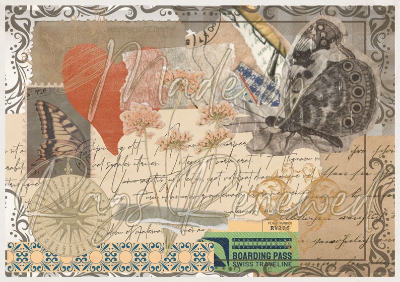 6 Pages JPG Junk Journal A4 Beige Paper Art Collage Collection ...
