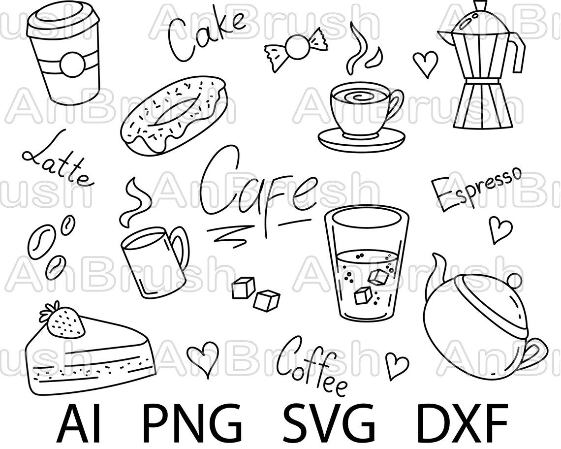 Cafe Doodle Clipart, Coffee Cute Clipart, Cafe Icons, Coffee Icons ...