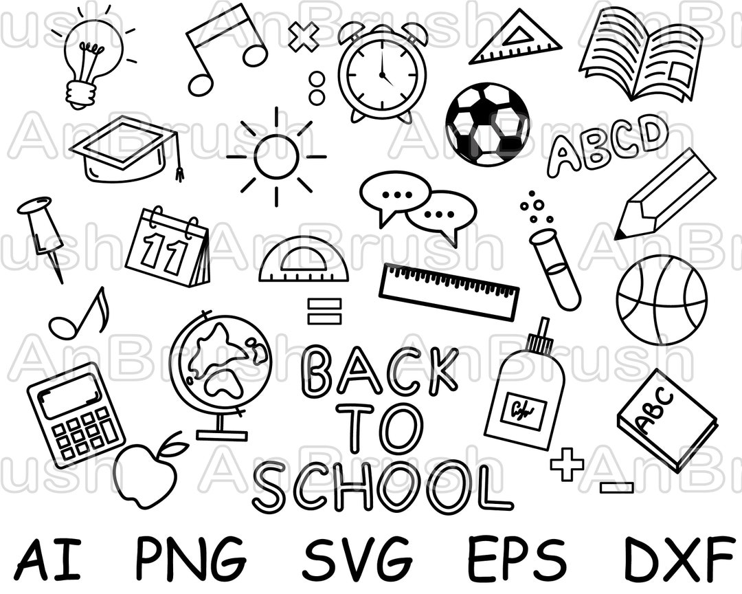 School Doodle Clipart, Back to School, Cute Clipart, School Icons ...