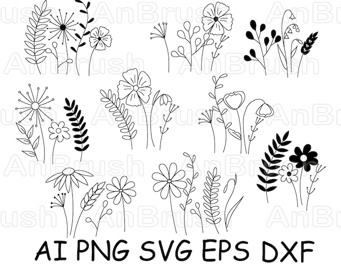 Set of 12 Dainty Floral Svg, Dainty Leaf Svg, Minimalist Flower Svg ...
