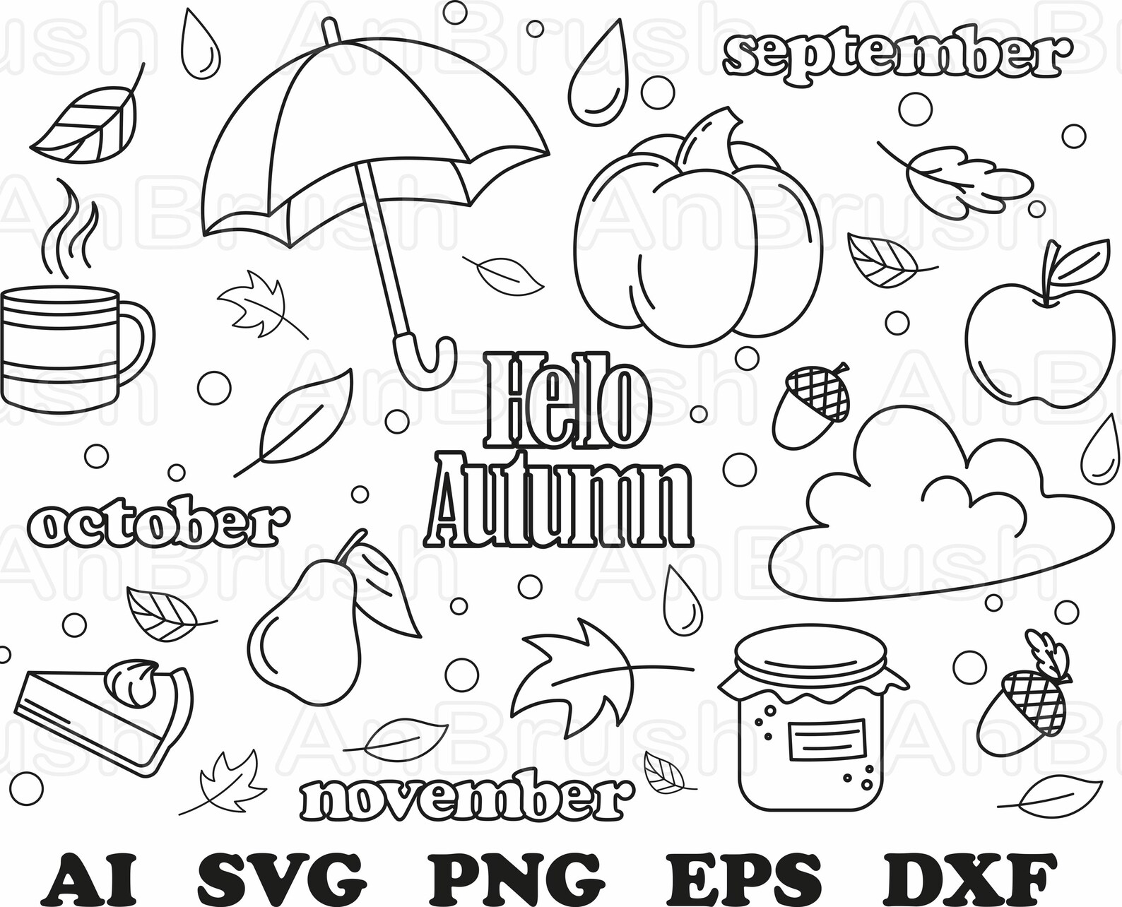 Doodle Autumn, Autumn Clipart Pumpkin Svg, Fall SVG, Autumn Svg ...