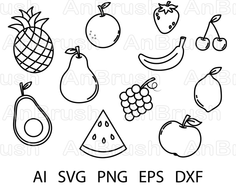 Fruits Icons, Fruit Svg, Vector, Fruit сricut Cut Files, Doodle Line ...