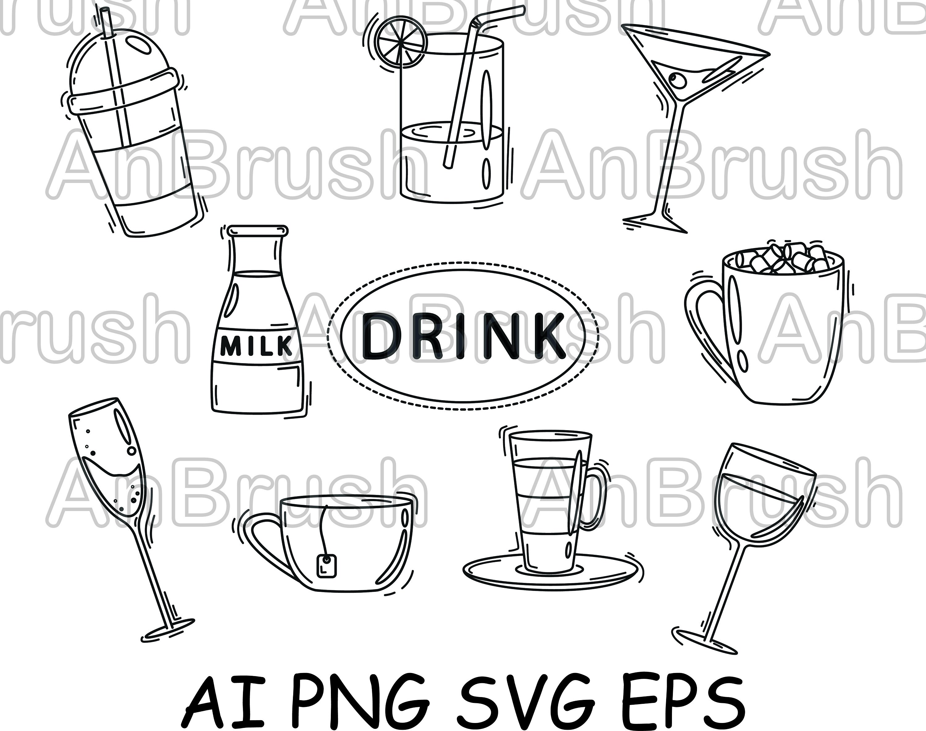 Drinks Svg Bundle, Cup Svg, Drinks Icons, Drinks Svg, Vector, Bottle ...