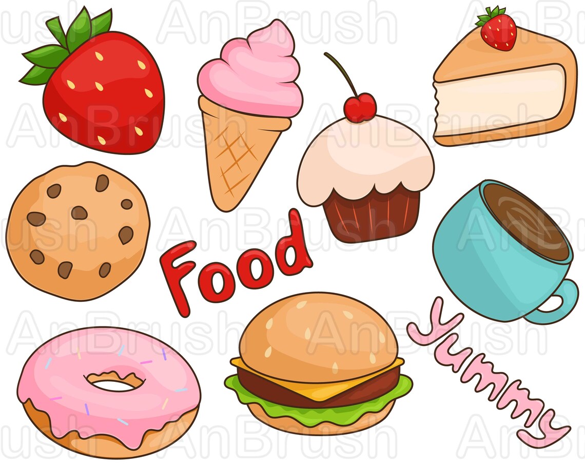 Food Clipart, Food PNG Bundle, Cute Food Clip Art, Donut Clip Art ...
