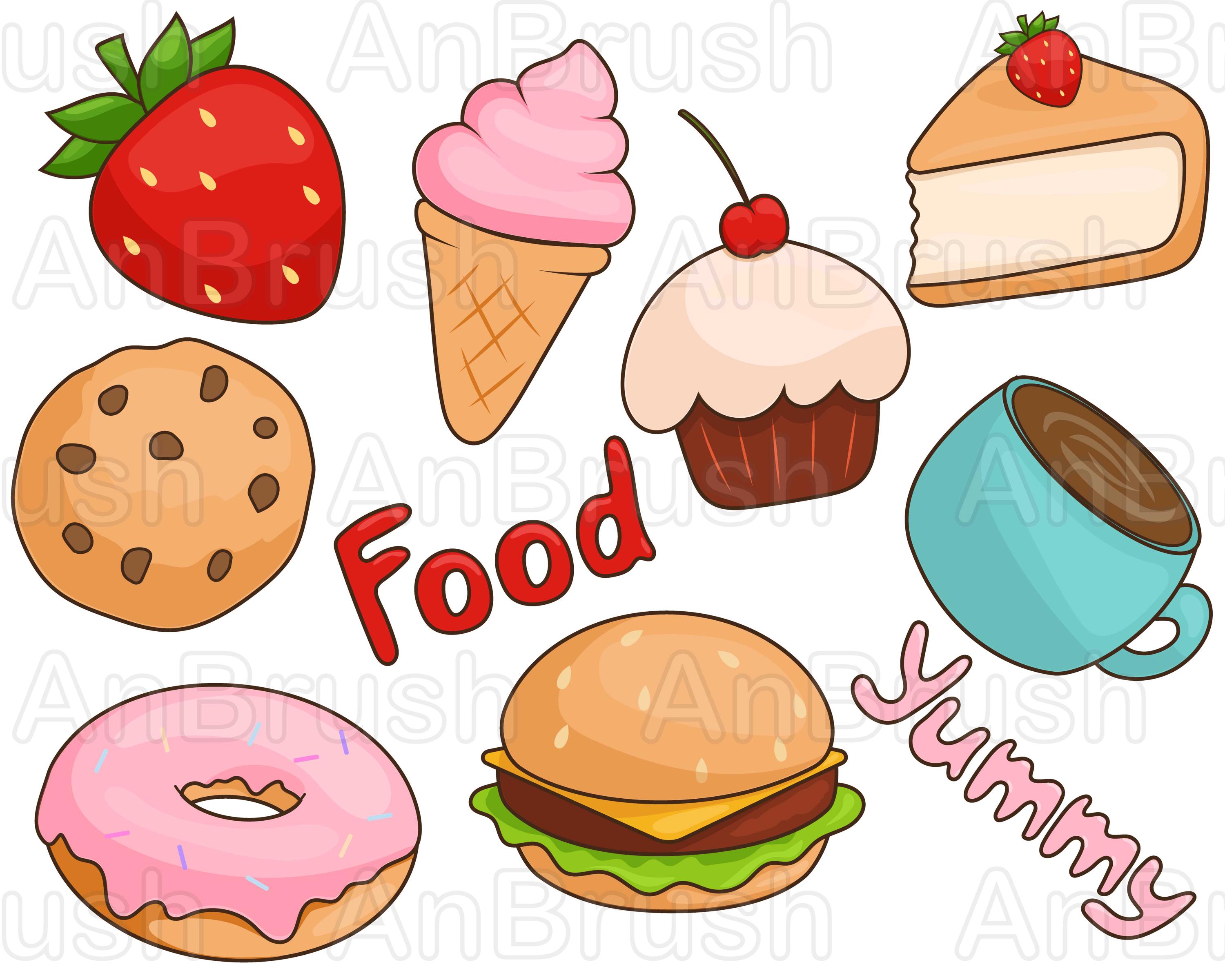 Food Clipart, Food PNG Bundle, Cute Food Clip Art, Donut Clip Art ...