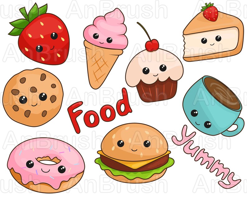 Kawaii Food Clipart, Kawaii PNG Bundle, Cute Food Clip Art, Kawaii Food ...