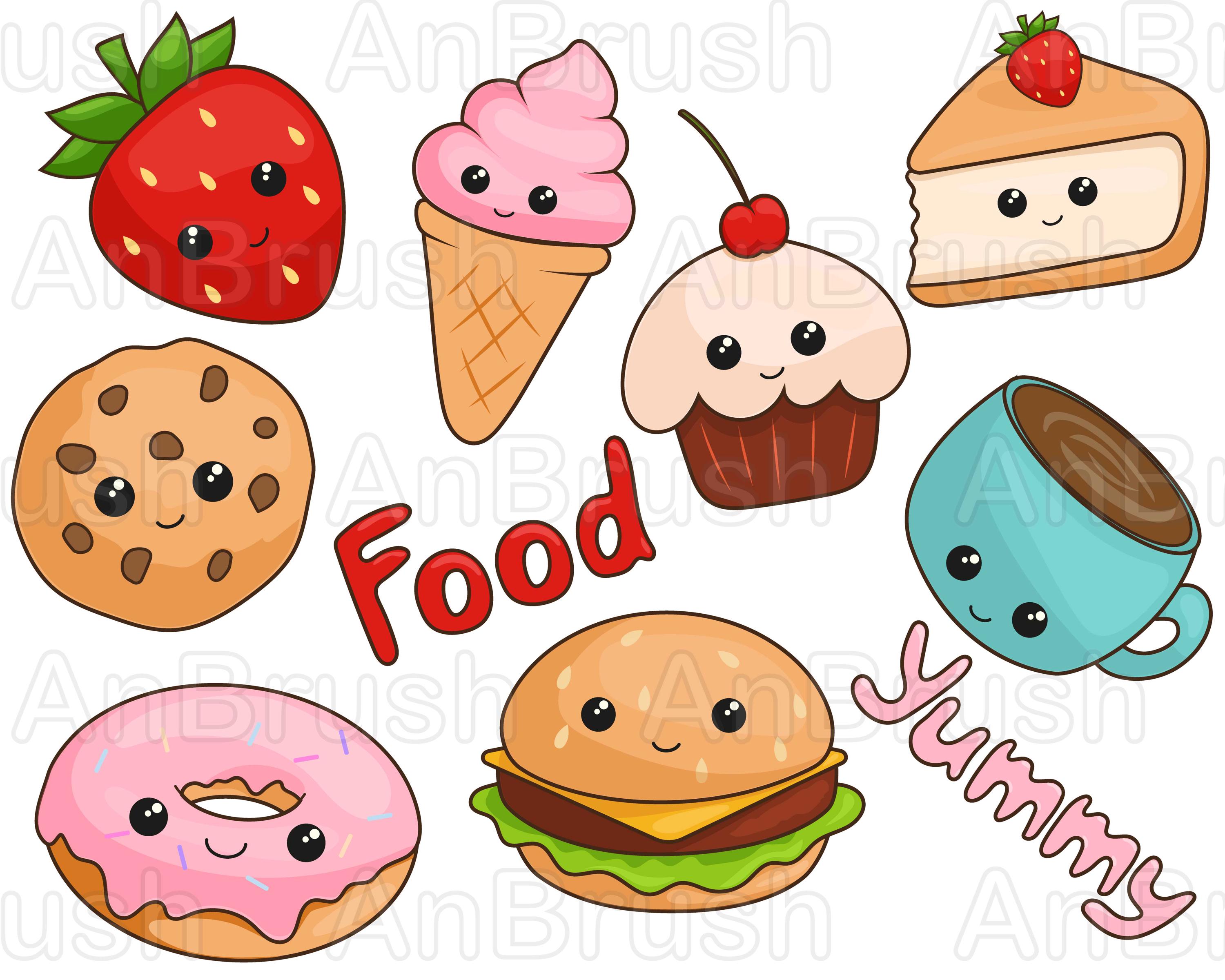 Kawaii Food Clipart, Kawaii PNG Bundle, Cute Food Clip Art, Kawaii Food ...
