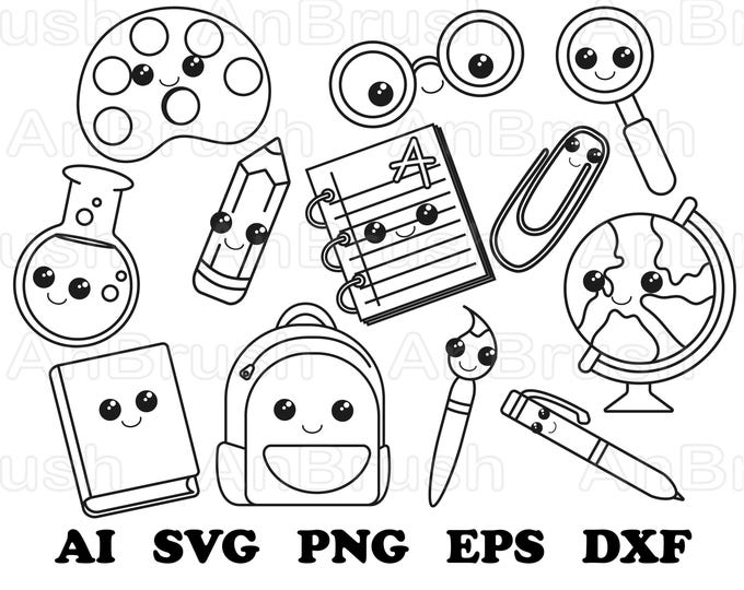 School Supply Cuties Clipart - Kawaii Clipart - Instant Download ...