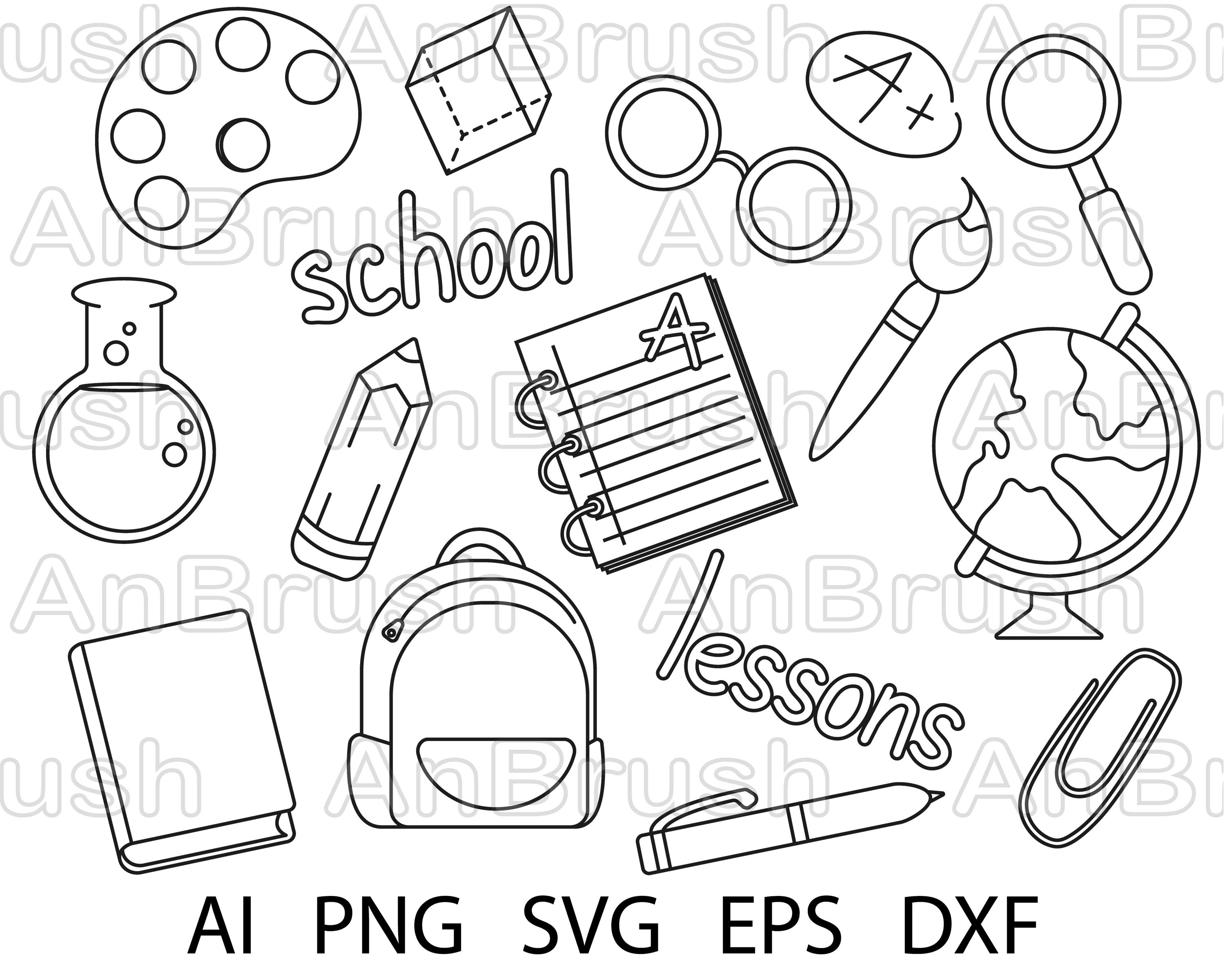 School Doodle Clipart, Back to School, School Icons, School Supplies ...