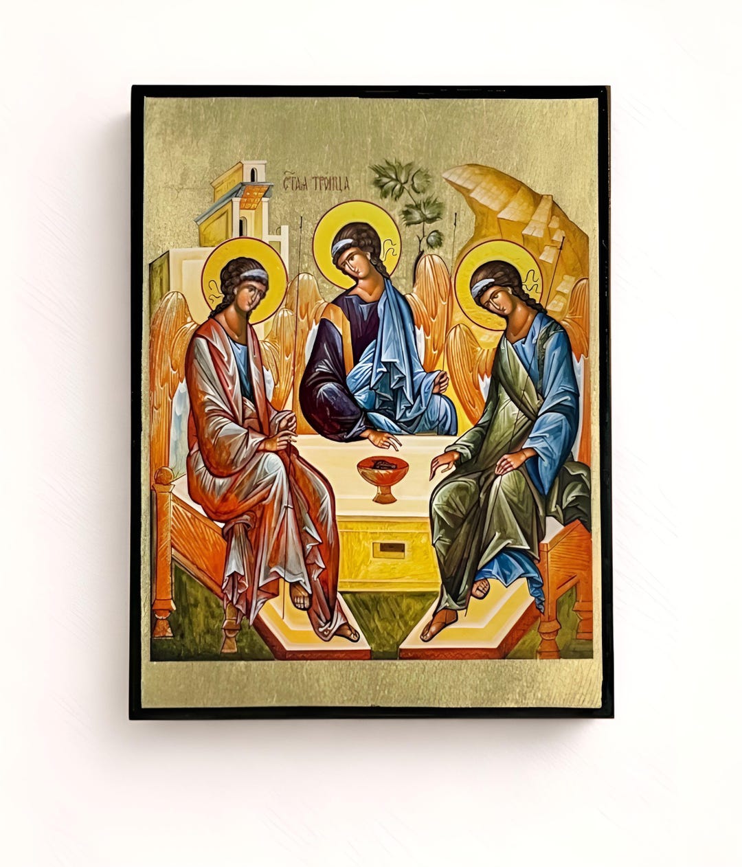 Holy Trinity Orthodox Icon With Gold Leaf for Prayer Corner Home Altar ...