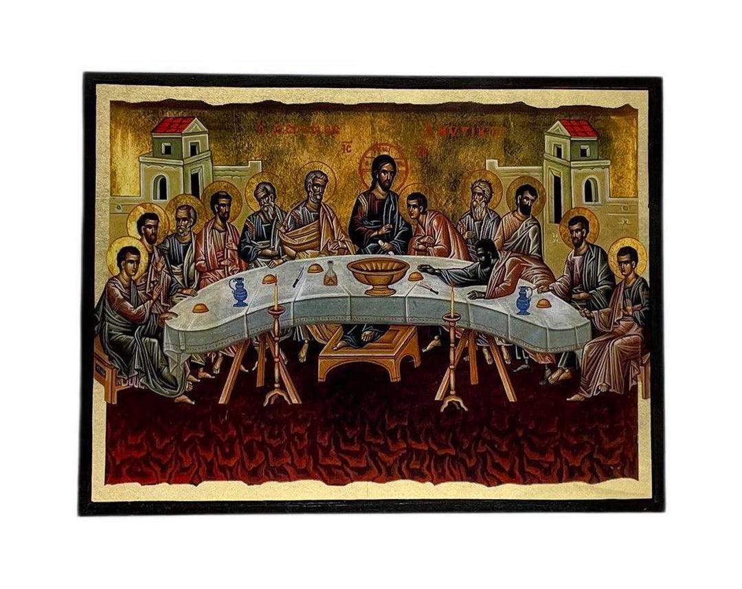 The Last Supper Icon Greek Orthodox Handmade Wooden Icon, Byzantine ...