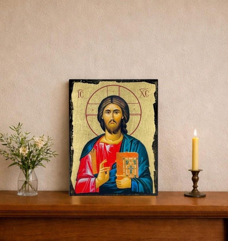 Jesus Christ Pantocrator Orthodox Icon, Gold Leaf, Prayer Corner, Home ...