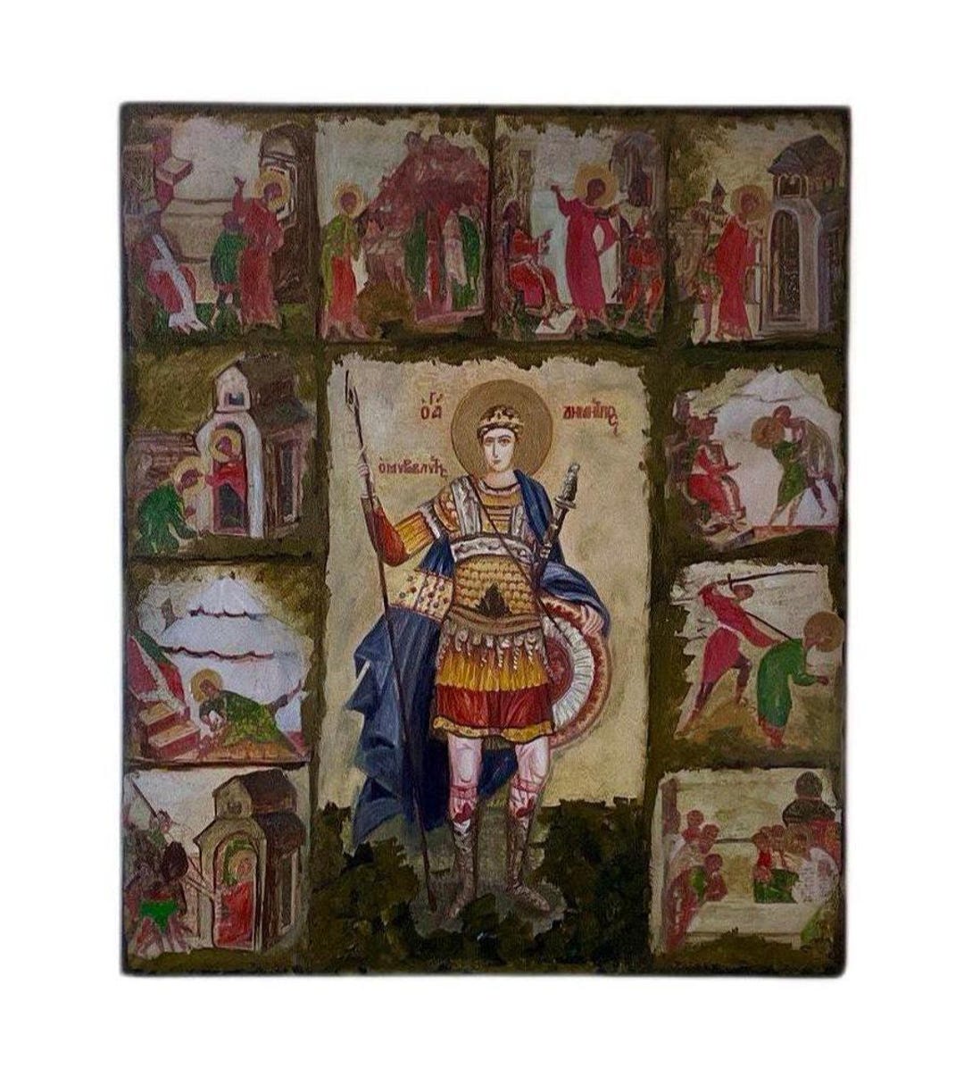 St. Dimitri of Solun Greek Orthodox Wooden Icon Byzantine Wall Art ...