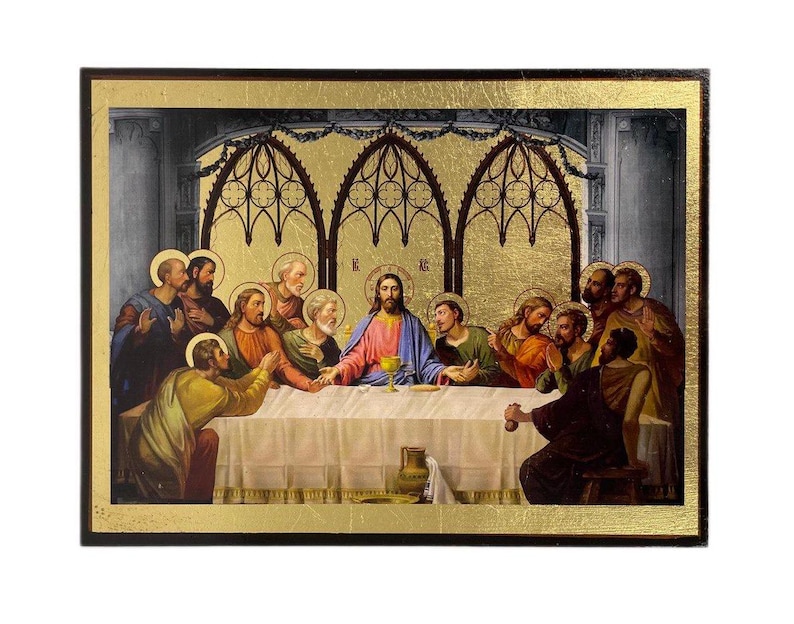 The Last Supper Icon Greek Orthodox Handmade Wooden Icon, Byzantine ...