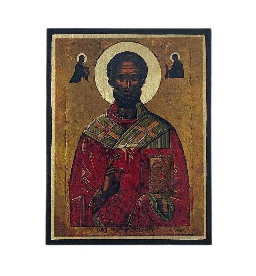 Icon of Saint Nicholas the Wonderworker- Greek Orthodox Handmade Wooden ...