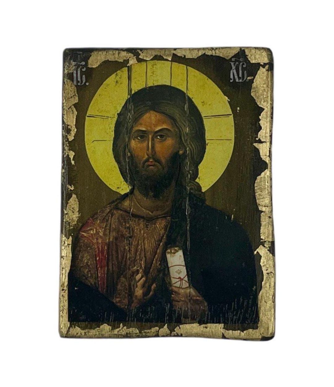Jesus Christ Icon - Greek Orthodox Handmade Wooden Icon, Byzantine Icon ...