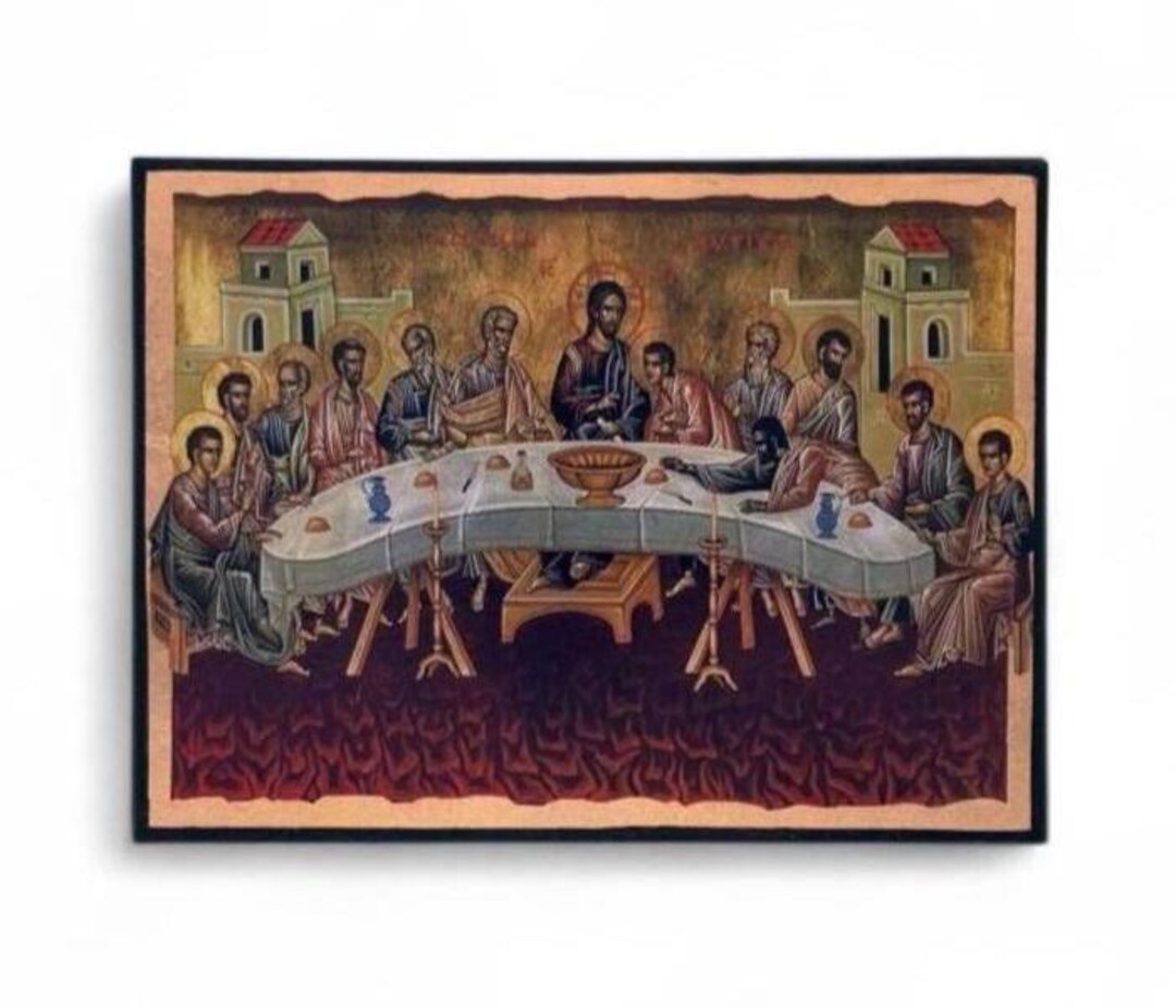 Last Supper Greek Orthodox Wooden Icon Byzantine Wall Art Christian ...