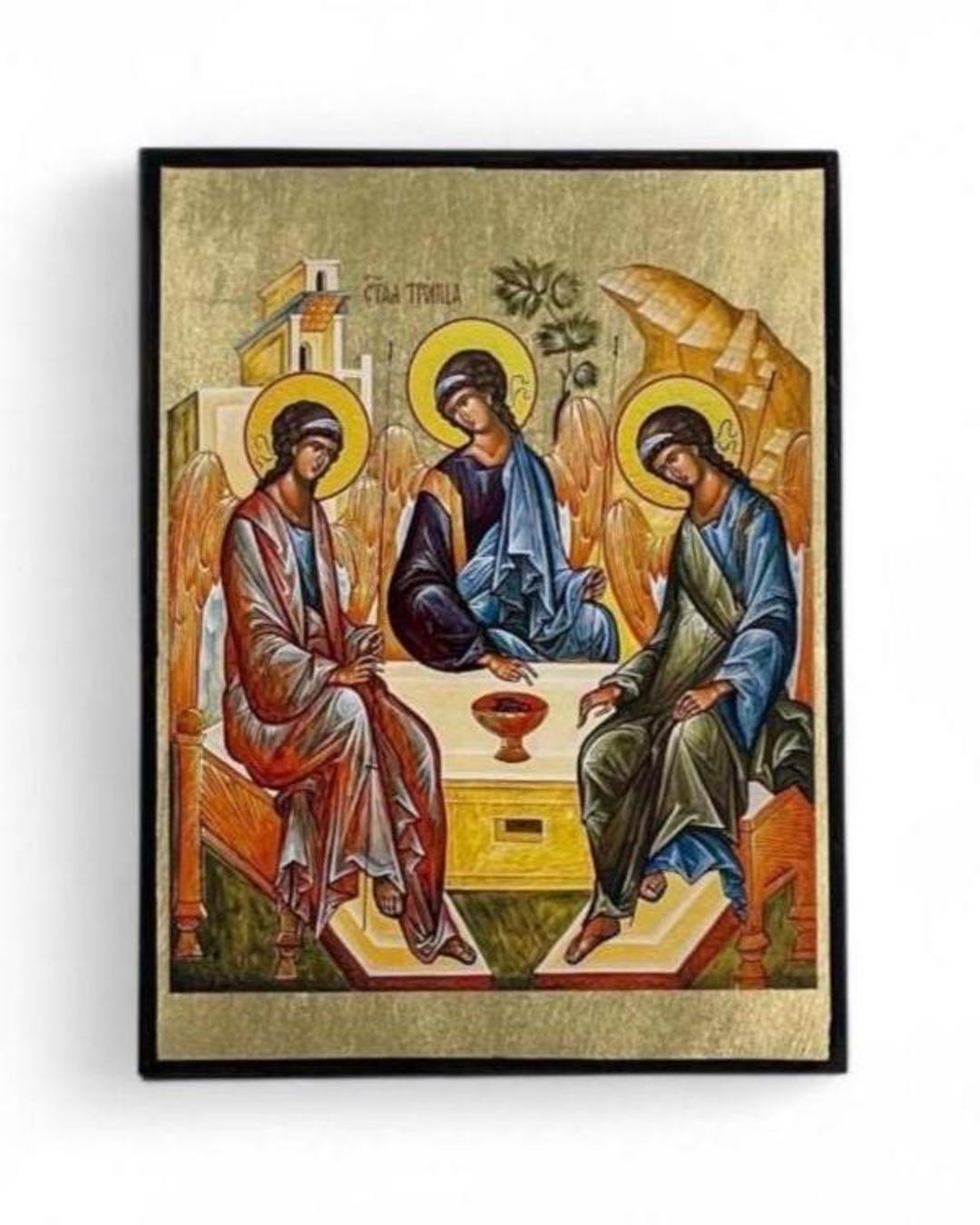 Holy Trinity Greek Orthodox Gold Leaf Wooden Icon Byzantine Wall Art ...