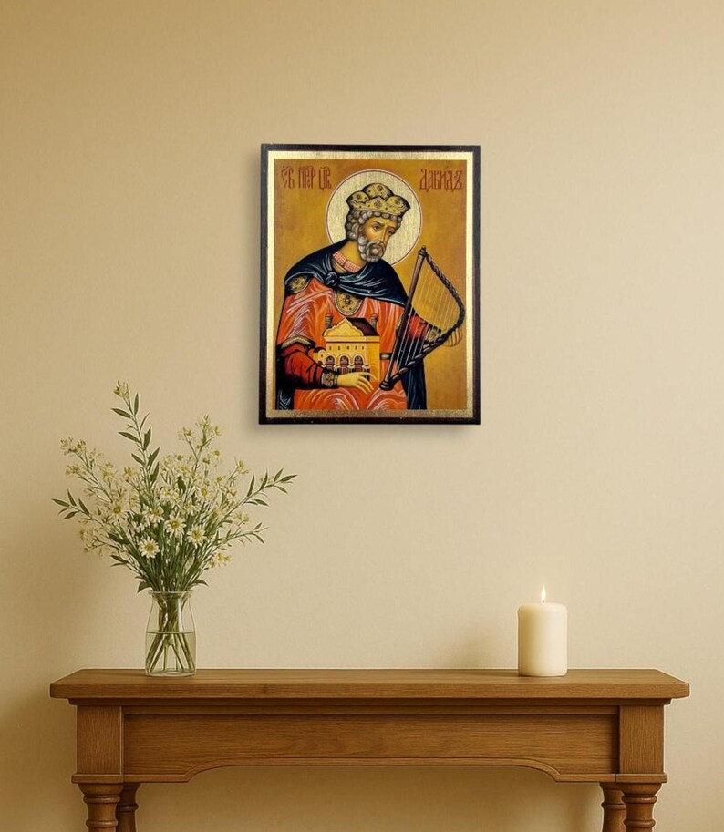 Saint Prophet King David Greek Orthodox Wooden Icon Byzantine Wall Art ...
