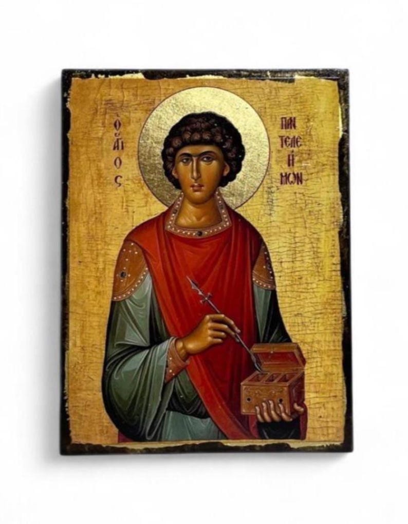 Saint Panteleimon Greek Orthodox Wooden Icon Byzantine Wall Art ...