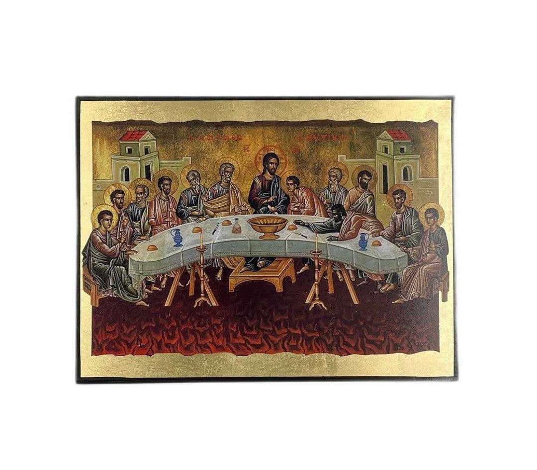 The Last Supper Icon - Greek Orthodox Handmade Wooden Icon, Byzantine ...