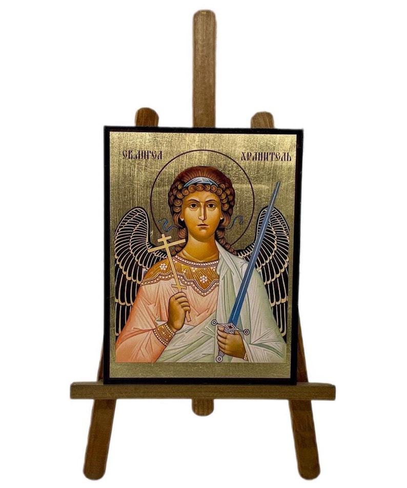 Guardian Angel Greek Orthodox Gold Leaf Wooden Icon Byzantine Wall Art ...