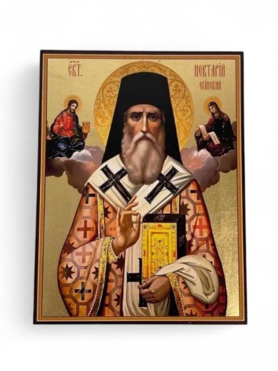 Greek Orthodox Saint Nectarius of Aegina Icon, Byzantine Gold Leaf ...