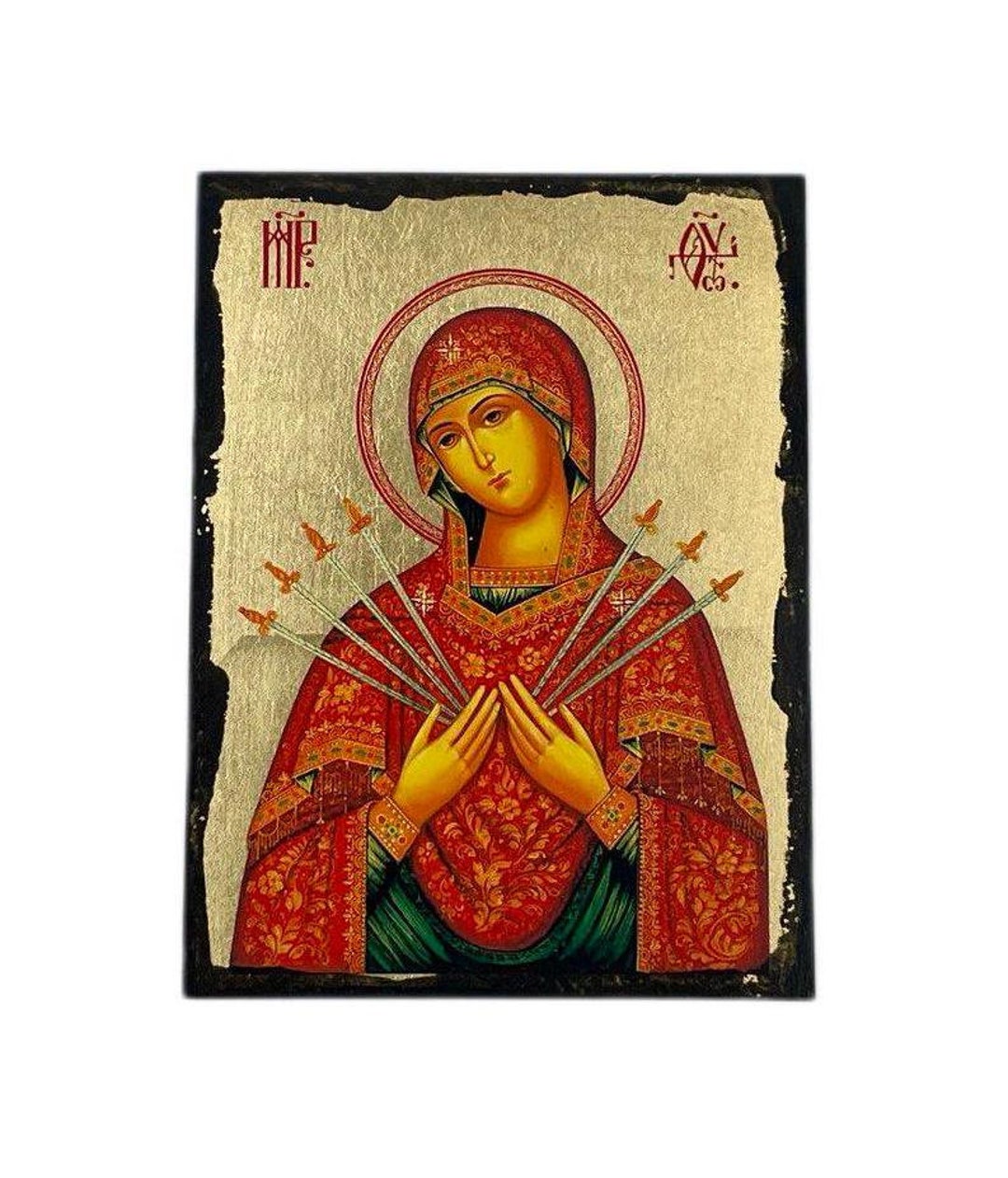 Icon of the Virgin Mary With Seven Swords - Greek Orthodox Handmade ...