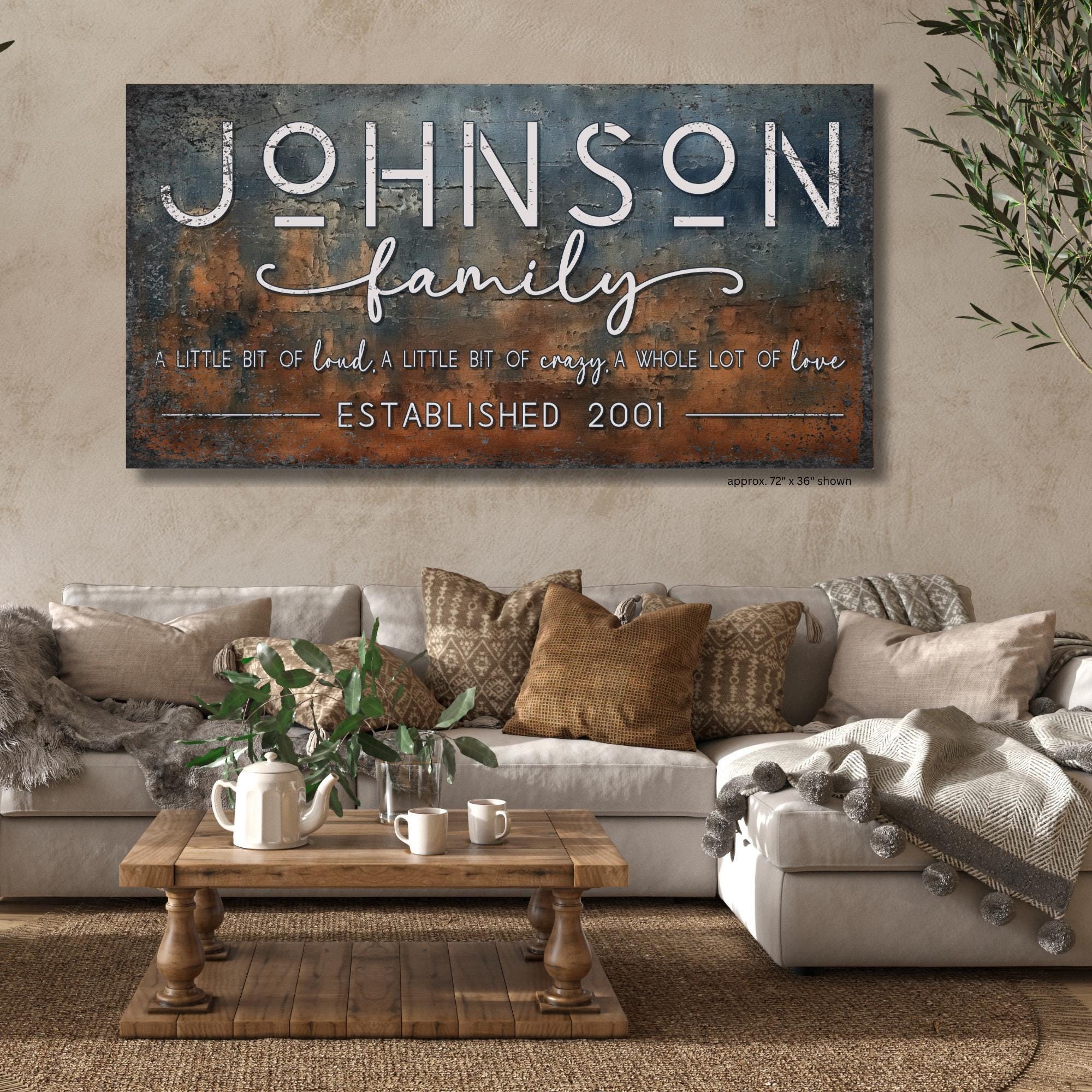 Rustic Farmhouse Personalized Family Sign, Industrial Canvas Name Sign ...