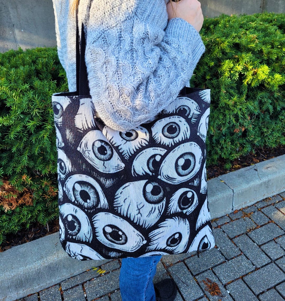 Eyeball Woven Tote Bag – Whimsigoth Creepy Cute Purse – Witchy ...