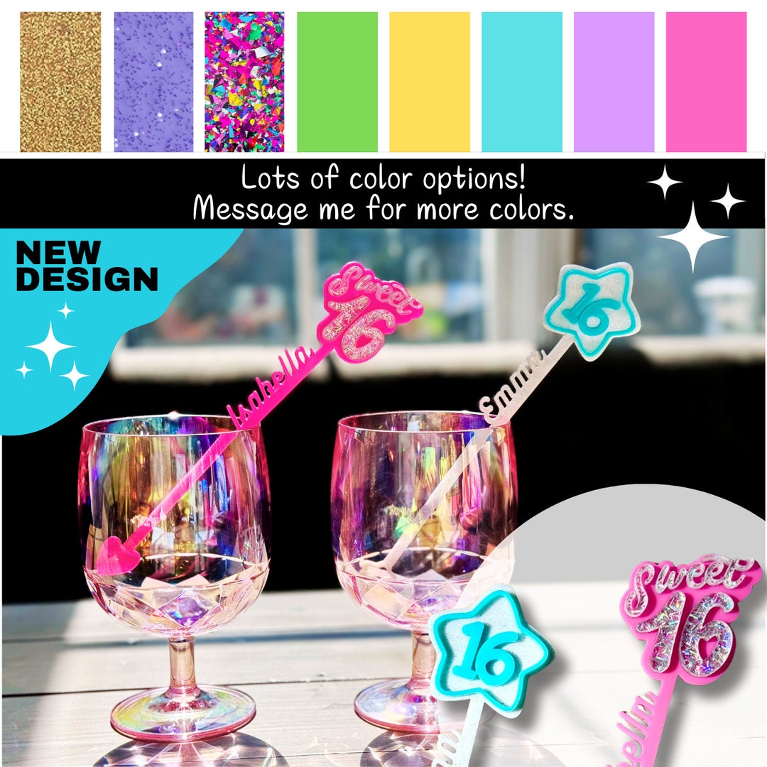 10 Custom Sweet 16 Drink Stirrers, Partyware, Swizzle Sticks, Event ...