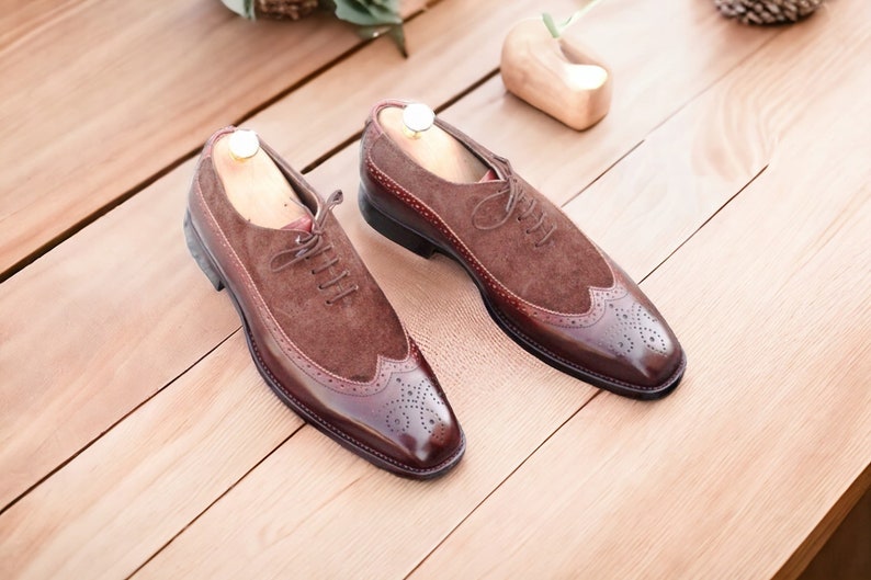 Leather Suede Brown Color Shoes for Men, Men's Designer Wing Tip Brogue ...