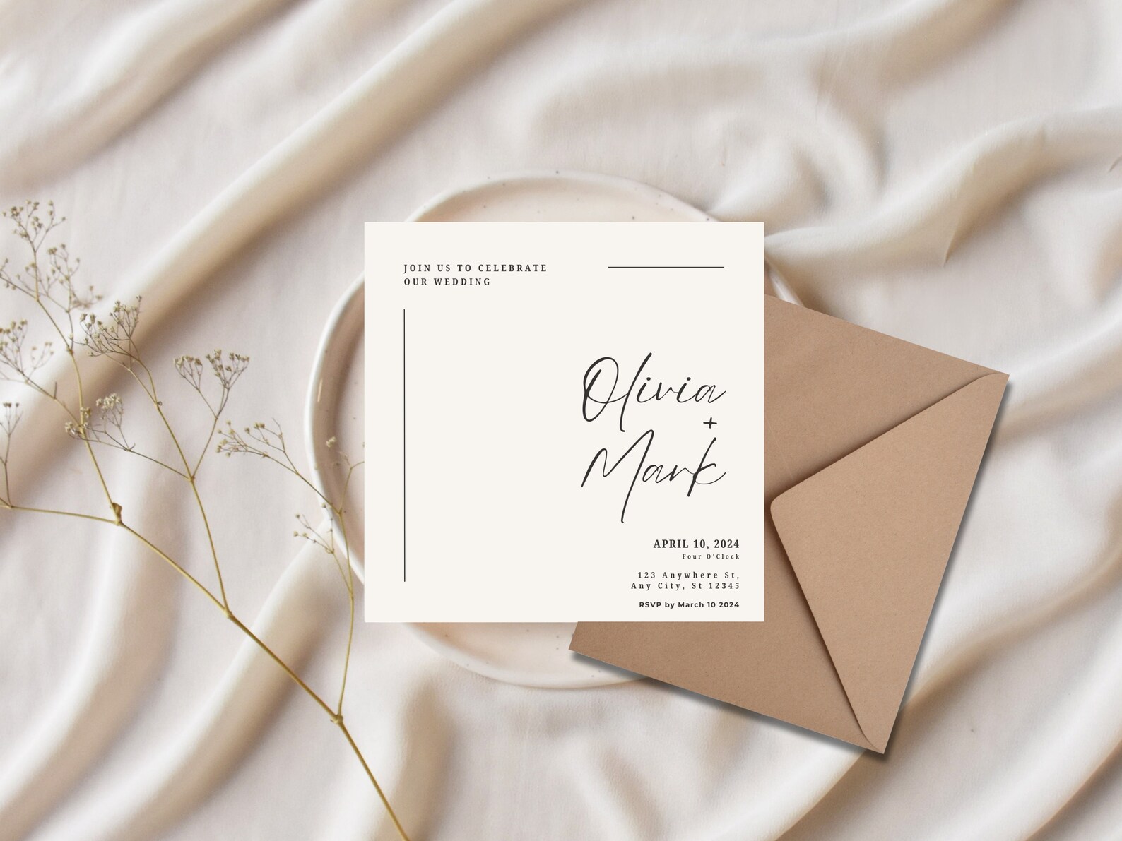 Minimalistic Wedding Invitation Digital Template - Etsy