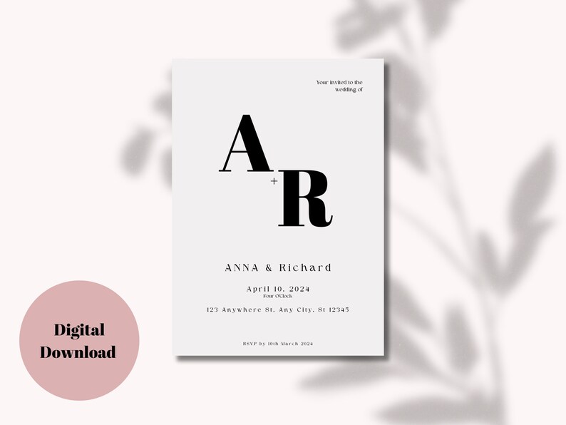 Initial Wedding Invitation Digital Template - Etsy