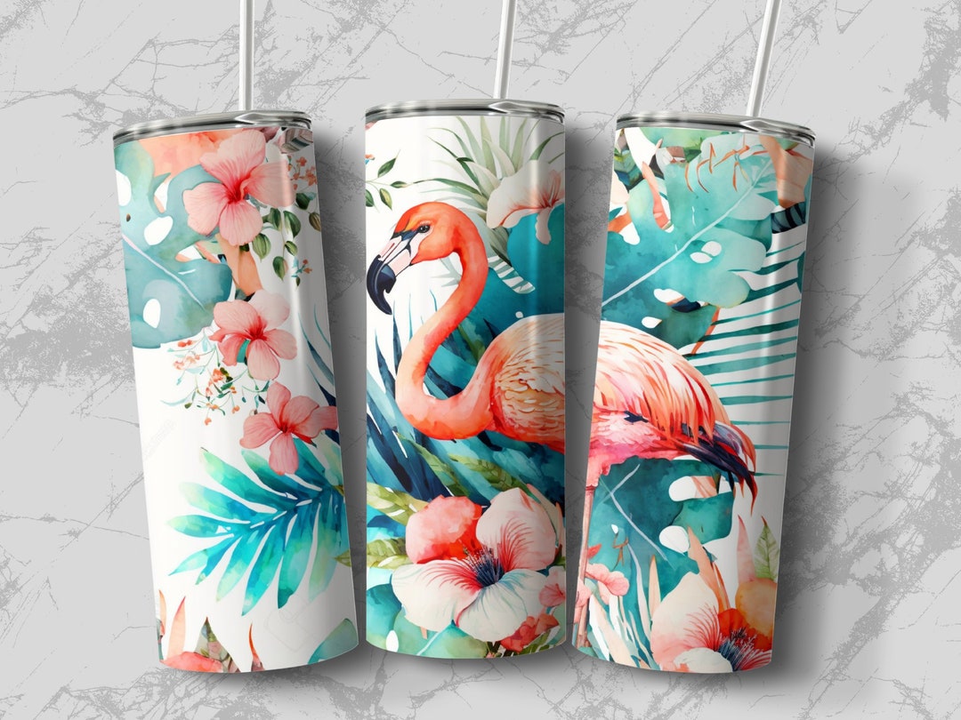 Tropical Flamingo Tumbler, Colorful Floral Design, Insulated Drinkware ...