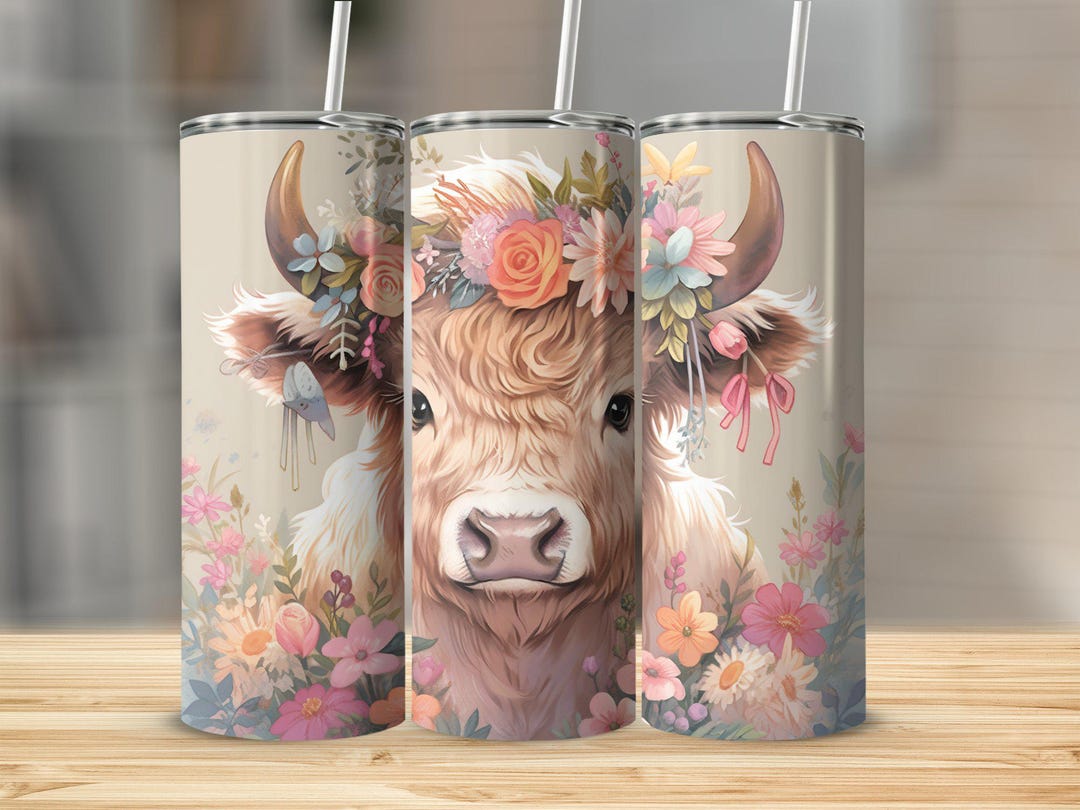 Highland Cow Floral Tumbler Cute Highland Cow Gift Kawaii Cow Tumbler ...