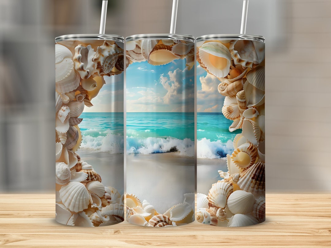 Beach Seashell Tumbler, Ocean Waves Tumbler Design, Coastal Theme ...