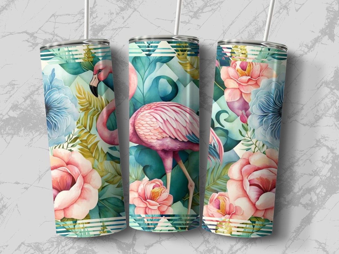Flamingo Tumbler Tropical Flowers Insulated Tumbler Floral Pink ...