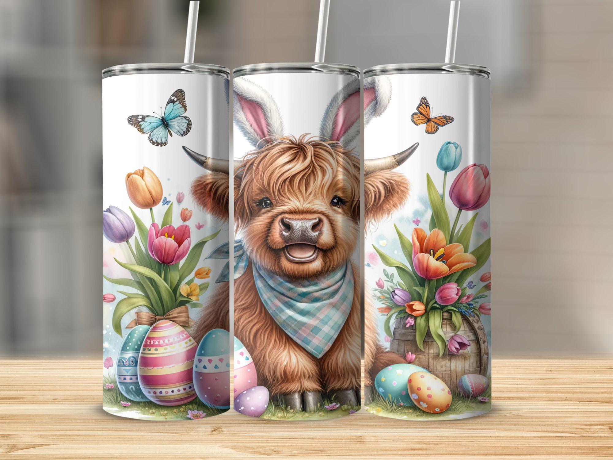 Cute Highland Cow Tumbler, Easter Gift Tumbler, Floral Highland Cow ...